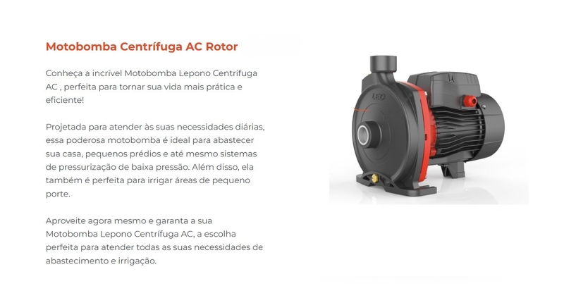 Motobomba Centrífuga ACm37 0,5hp - Motobomba Centrífuga ACm37 0,5hp - Lepono