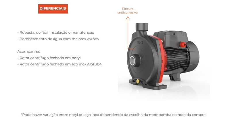 Motobomba Centrífuga Lepono Acm75-Inox 1,0hp - Bomba Lepono Monoestágio Acm75-Inox 1cv ...