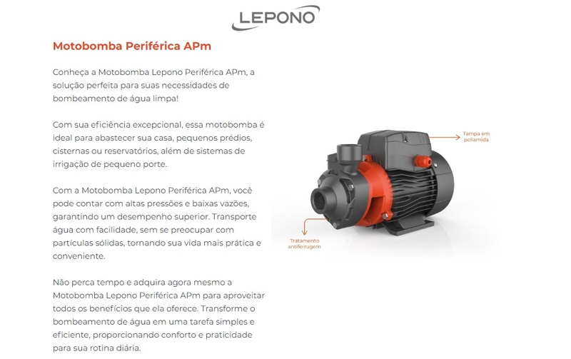 Motobomba Periférica APm37 0,5hp - Bomba Lepono Periférica APm37 0,5cv ...